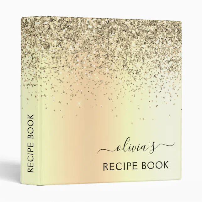 Cookbook Gold Glitter Monogram Recipe Book 3 Ring Binder | Zazzle