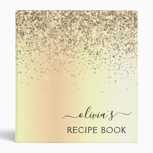 Cookbook Gold Glitter Monogram Recipe Book 3 Ring Binder | Zazzle