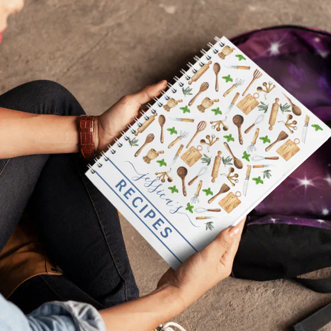 Cookbook Watercolor Recipes Utensils Baking Baker Notebook | Zazzle