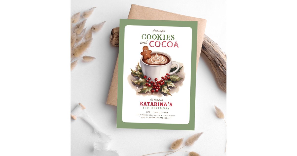 cookie and cocoa Christmas birthday party Invitation | Zazzle