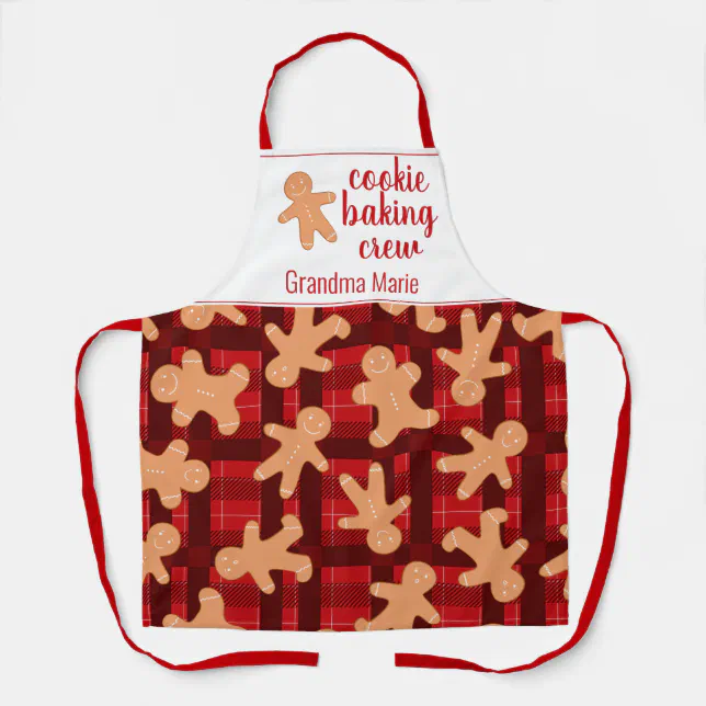 Cookie Baking Crew Buffalo Plaid Gingerbread Man Apron | Zazzle