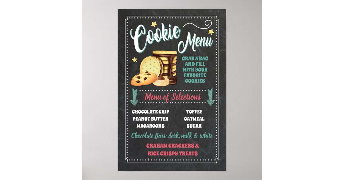 Cookie Bar Menu Party Sign | Zazzle