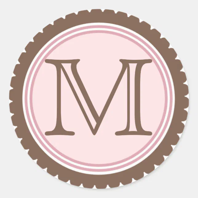Cookie Cut Chocolate Pink Monogram Initial Sticker | Zazzle