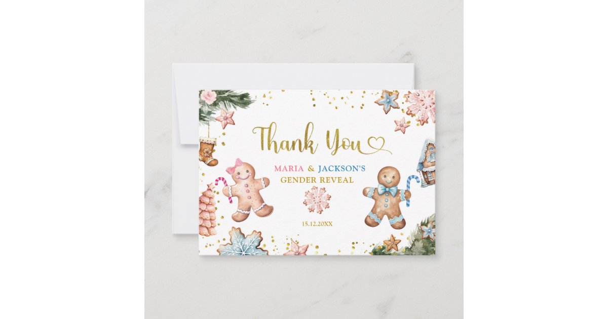 Cookie Gingerbread Gender Reveal Thank You Card | Zazzle