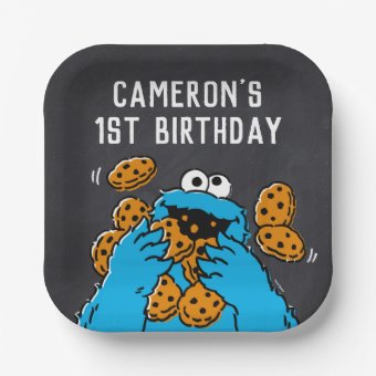 Cookie Monster Birthday Chalkboard Paper Plates | Zazzle