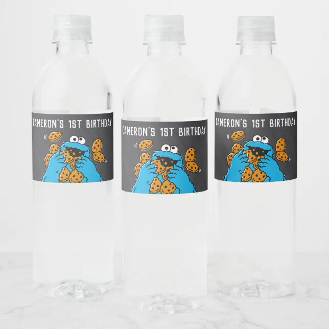 Cookie Monster Birthday Chalkboard Water Bottle Label | Zazzle