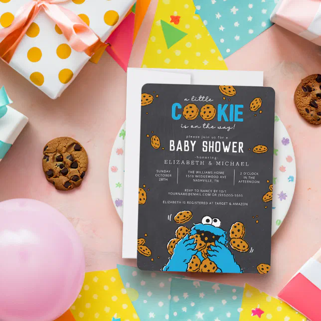 Cookie Monster Chalkboard Baby Shower Invitation | Zazzle