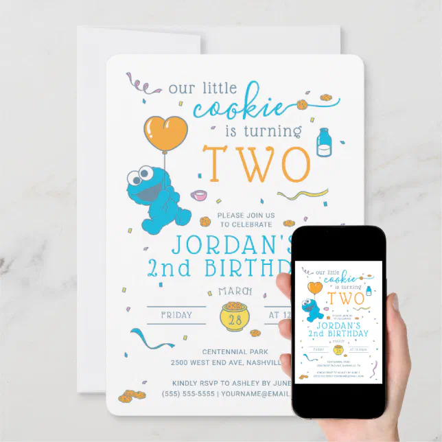 Cookie Monster | Our Little Cookie is Turning Two Invitation | Zazzle