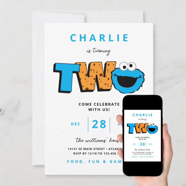 Cookie Monster - Second Birthday Invitation | Zazzle