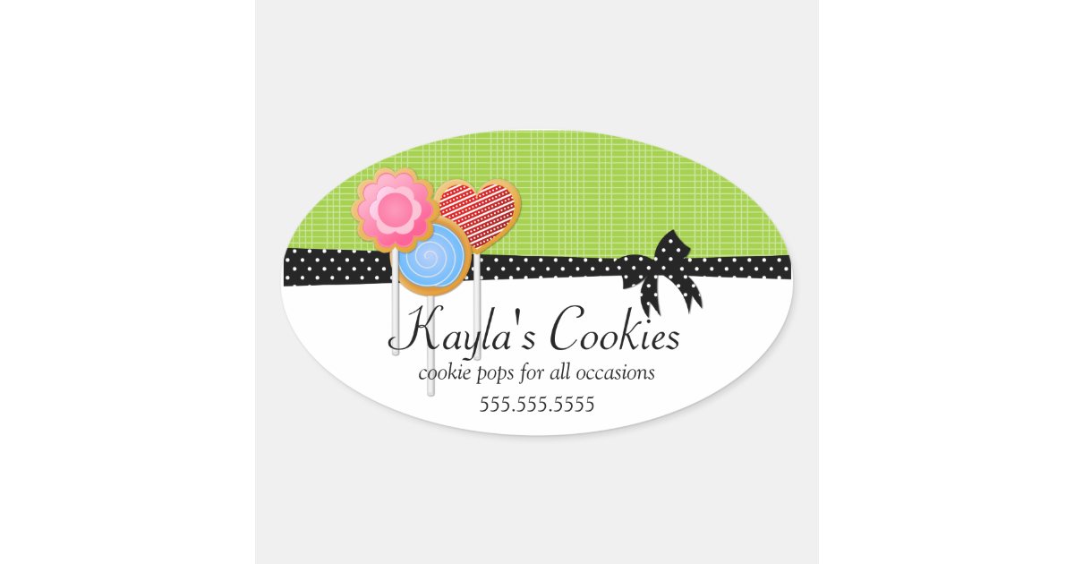 Cookie Pops Green Bakery Oval Sticker | Zazzle
