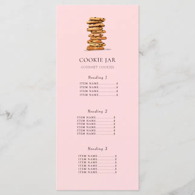 Cookie shop price list/ Menu Card Pink | Zazzle