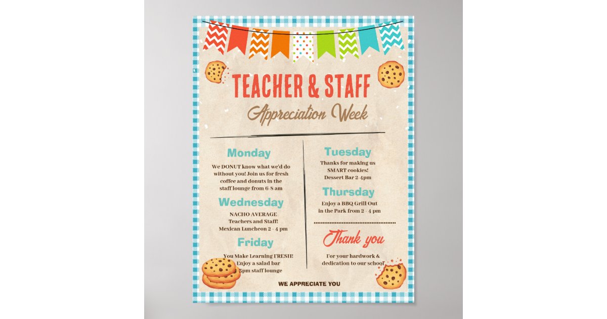 Cookie Teacher Appreciation Week Itinerary Poster | Zazzle