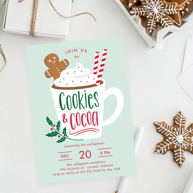 Cookies and Cocoa Christmas Party Invitation | Zazzle