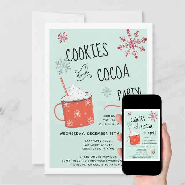 Cookies and Cocoa Holiday Party Invitation | Zazzle
