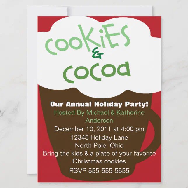 Cookies and Cocoa Holiday Party Invitation | Zazzle