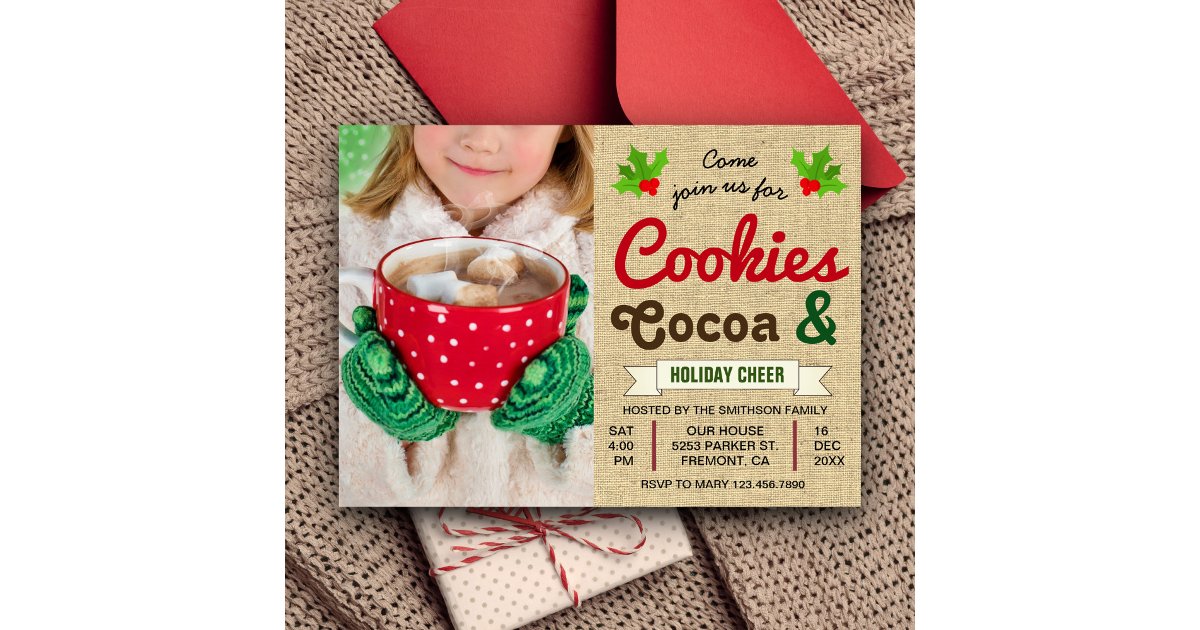 Cookies and Cocoa | Hot Chocolate Christmas Party Invitation | Zazzle