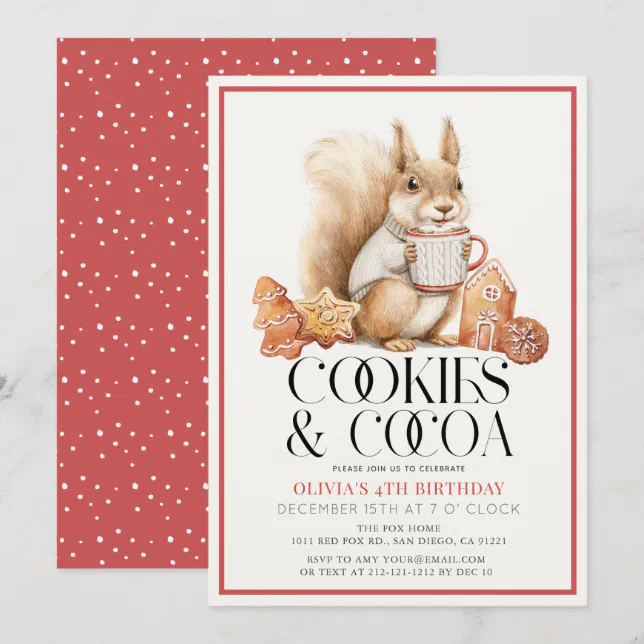 Cookies & Cocoa Hot Chocolate Squirrel Birthday Invitation | Zazzle