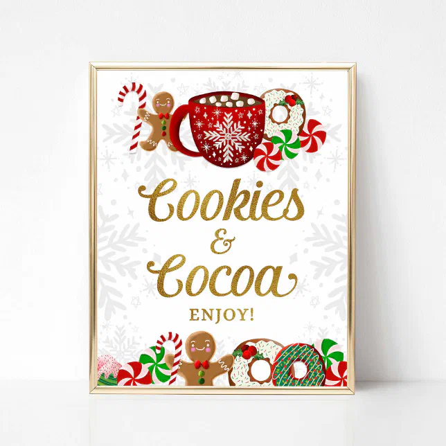 Cookies & Cocoa Sweet Christmas Party Sign | Zazzle