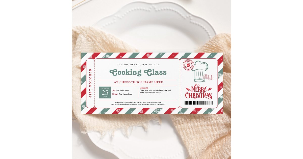 Cooking Baking Class Christmas Gift Voucher Invitation | Zazzle