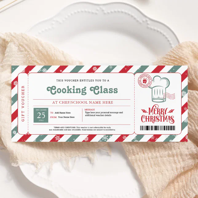 Cooking Baking Class Christmas Gift Voucher Invitation | Zazzle