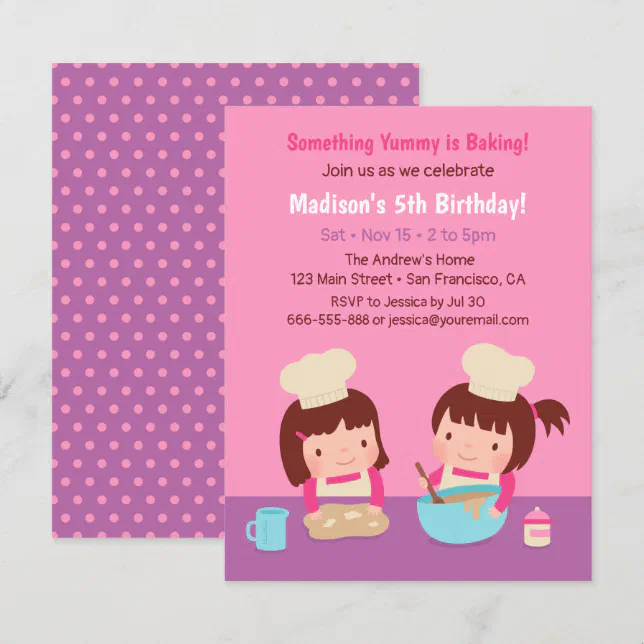 Cooking Baking Girls Birthday Party Invitations | Zazzle