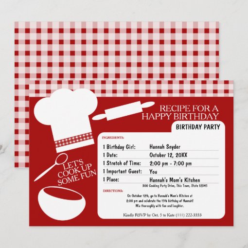 Cooking Birthday Party Recipe Invitation | Zazzle