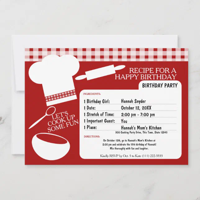 Cooking Birthday Party Recipe Invitation | Zazzle