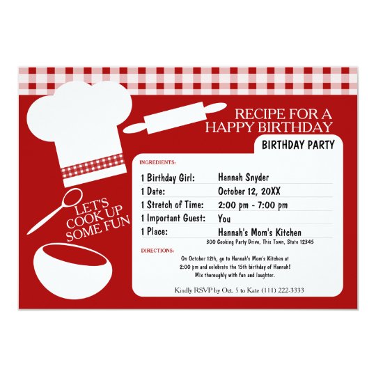 Cooking Birthday Party Recipe Invitation | Zazzle.com