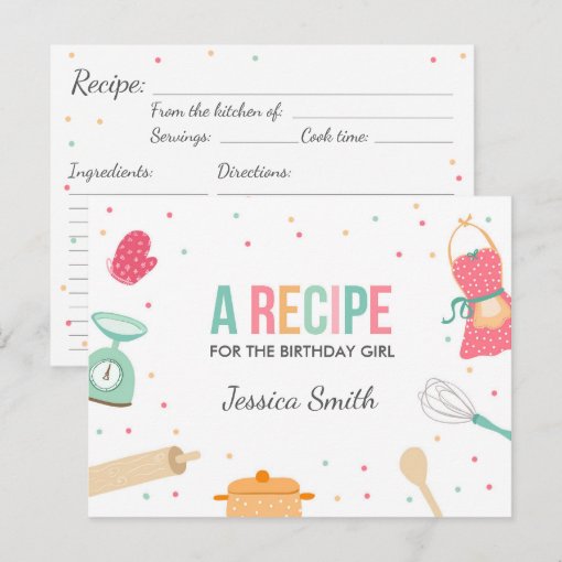 Cooking birthday Recipe card baking party Kitchen | Zazzle