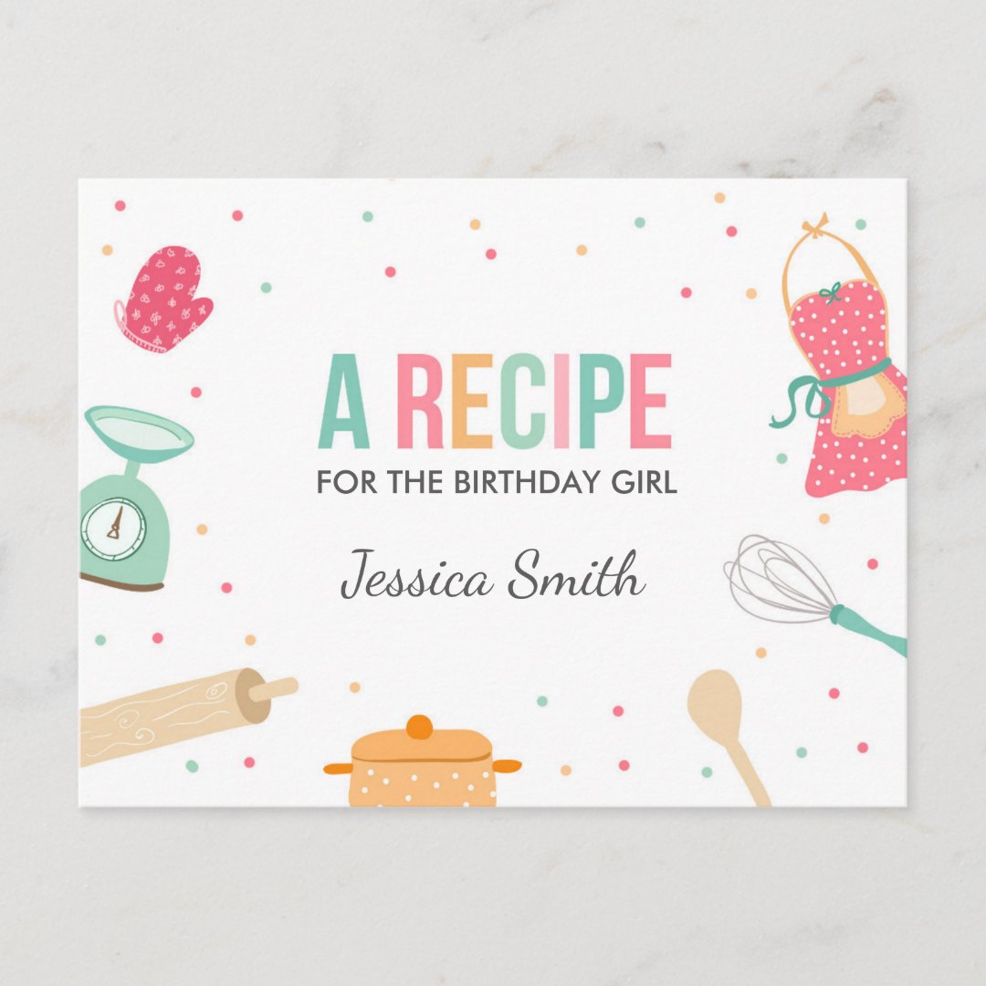Cooking birthday Recipe card baking party Kitchen | Zazzle