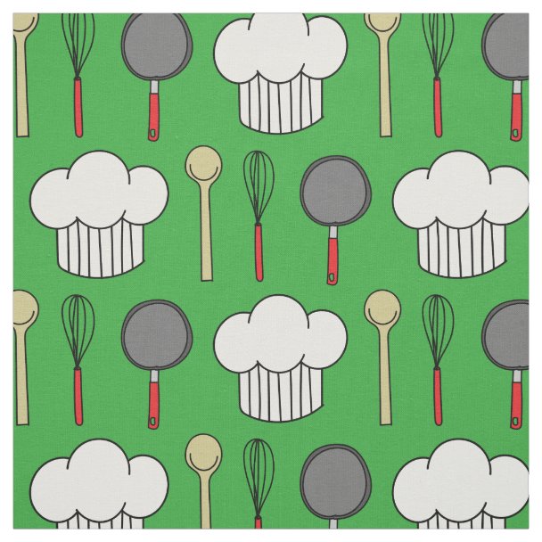 Cute Cooking Kitchen Pots Pans Vintage Pattern Fabric | Zazzle