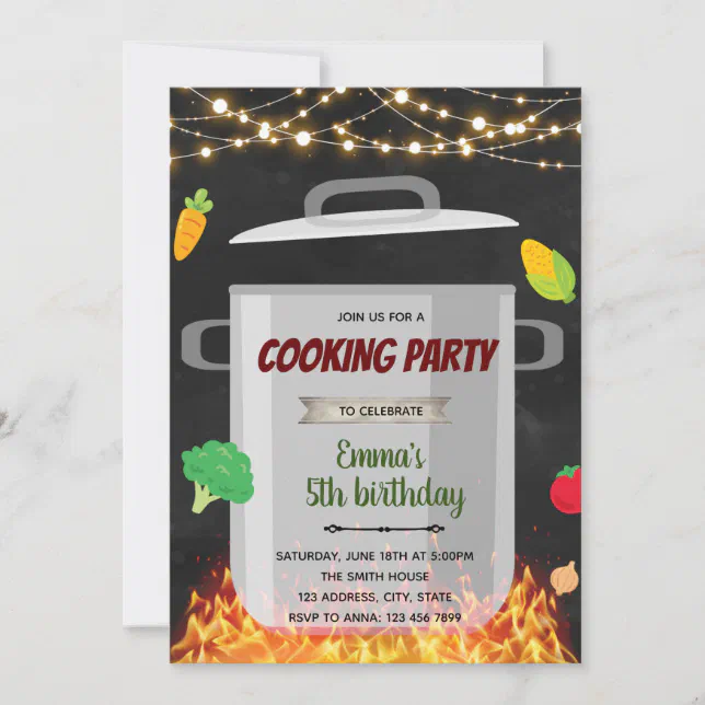 Cooking class birthday party invitation | Zazzle