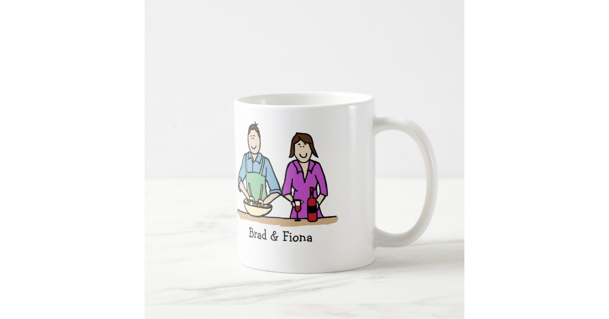 Cooking couple - personalized cartoon mug | Zazzle