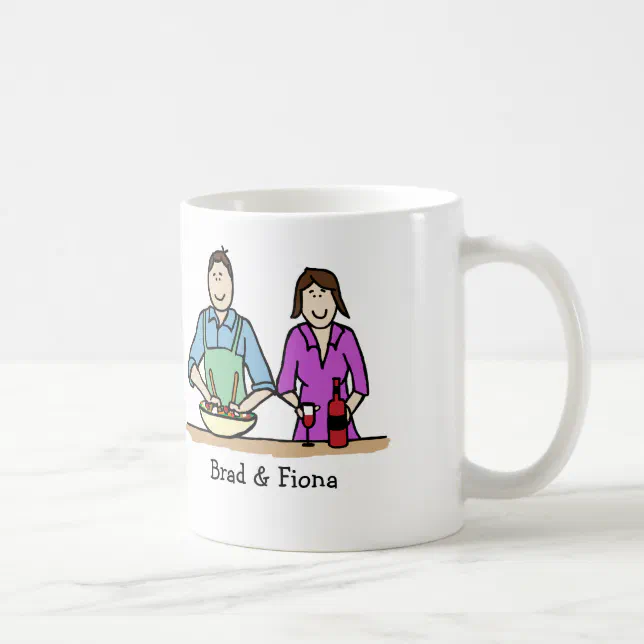 Cooking couple - personalized cartoon mug | Zazzle