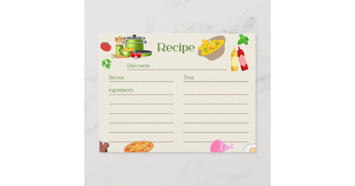 Cooking Design Recipe Card | Zazzle