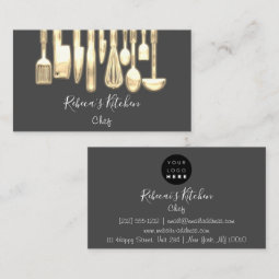 Cooking Logo Chef Restaurant Golden Knifes Gray Business Card | Zazzle