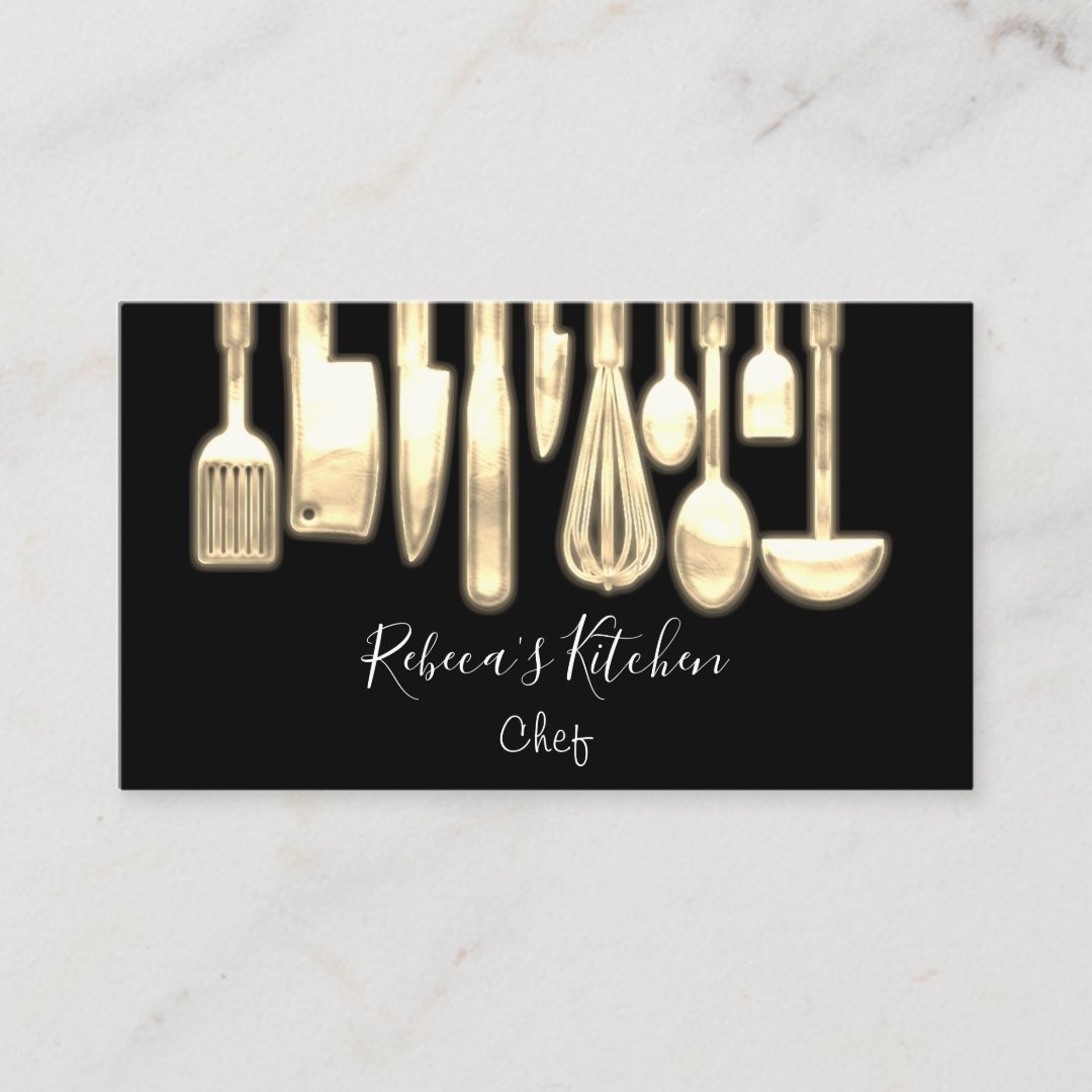 Cooking Logo Chef Restaurant Stylish Knifes Black Business Card | Zazzle
