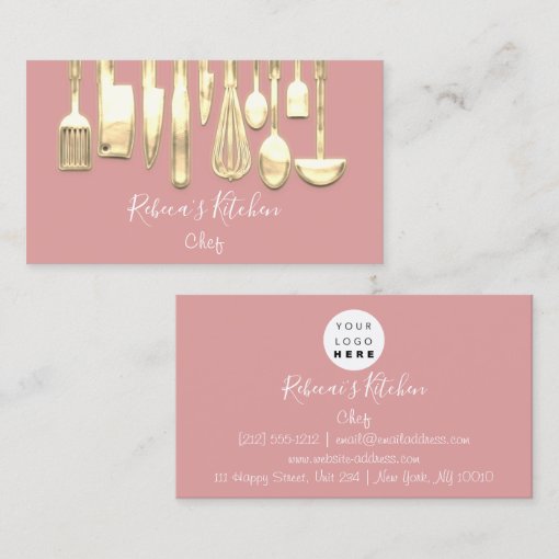 Cooking Logo Chef Restaurant Stylish Knifes Rose Business Card | Zazzle