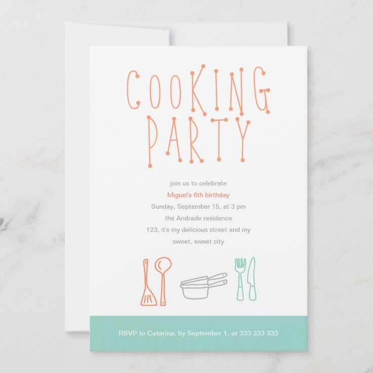 Cooking Party Birthday Kitchen Utensils Doodle 6th Invitation | Zazzle