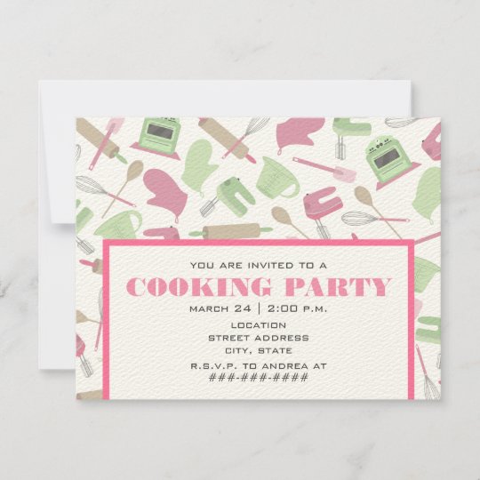Cooking Party Invitation - Pink & Green Kitchen | Zazzle.com