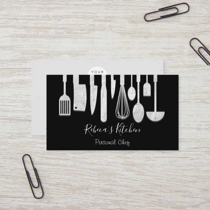 Cooking Personal Chef Restaurant Catering Black Business Card | Zazzle