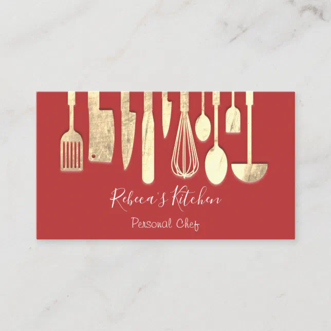 Cooking Personal Chef Restaurant Catering Gold Red Business Card | Zazzle