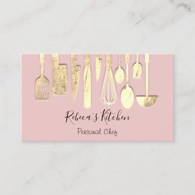 Cooking Personal Chef Restaurant Catering GoldPink Business Card | Zazzle