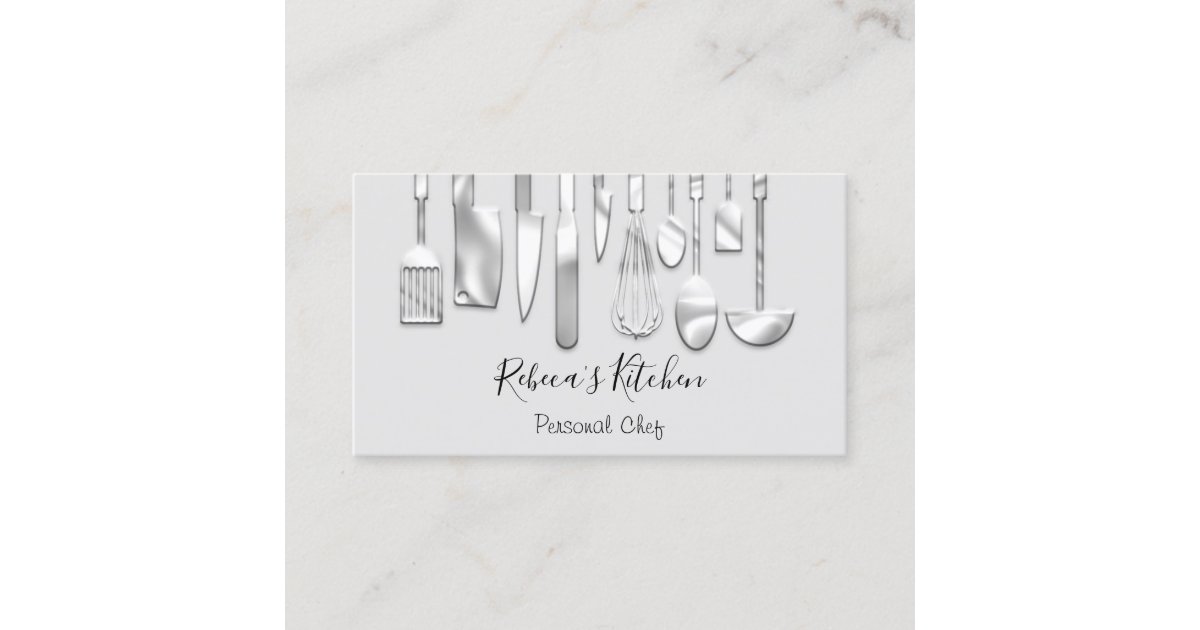Cooking Personal Chef Restaurant Catering Silver Business Card | Zazzle