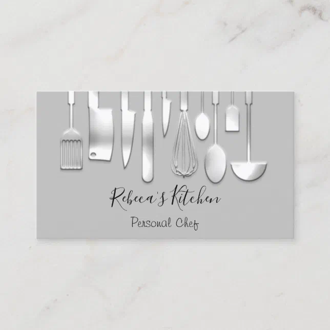 Cooking Personal Chef Restaurant Catering Silver Business Card | Zazzle