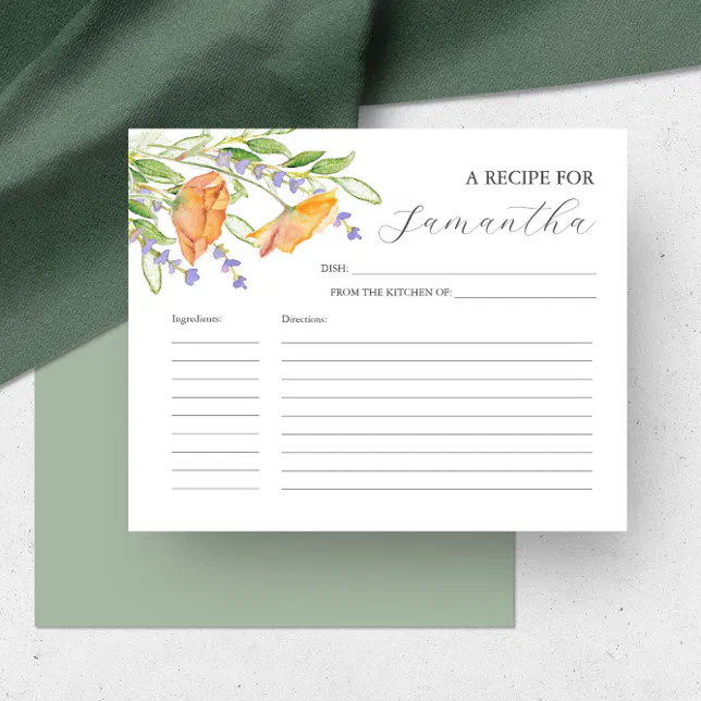 Cooking Recipe Cards Watercolor Wildflowers | Zazzle