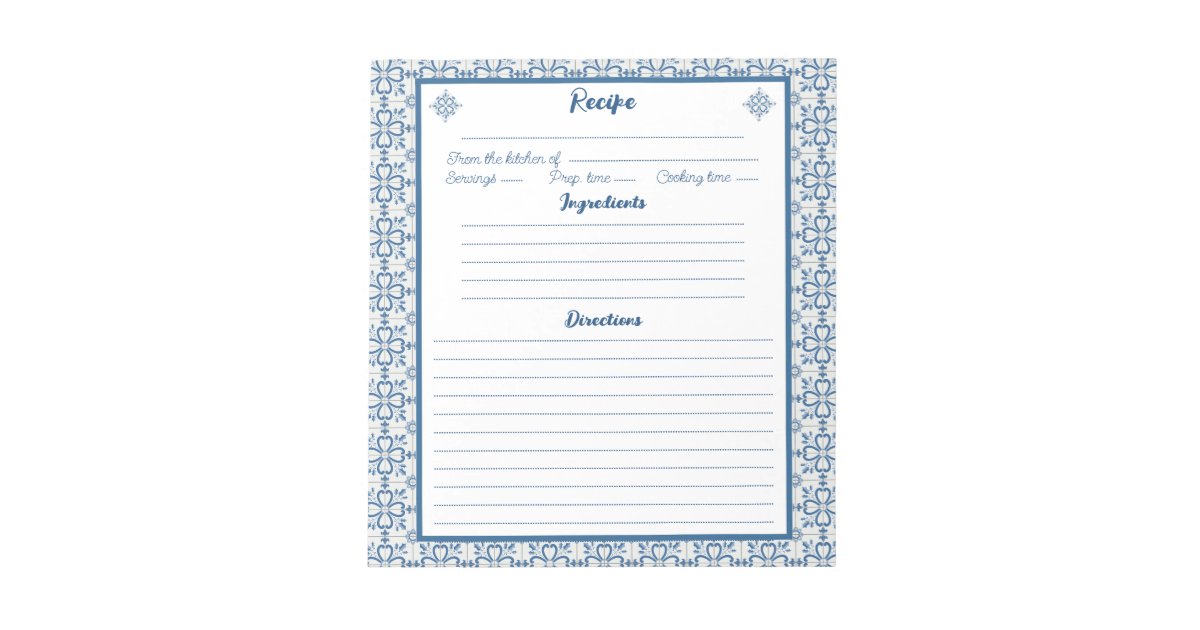 Cooking recipe with holy motif blue tiles frame notepad | Zazzle