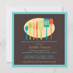 Cooking Utensils Stock the Kitchen Bridal Shower Invitation | Zazzle