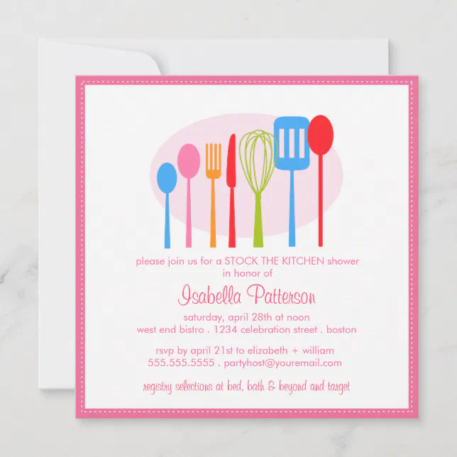 Cooking Utensils Stock The Kitchen Bridal Shower Invitation Zazzle