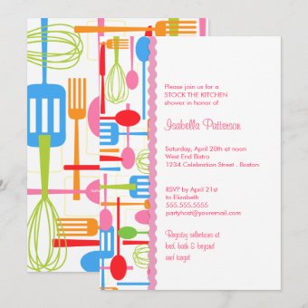 Cooking Utensils Stock the Kitchen Bridal Shower Invitation | Zazzle